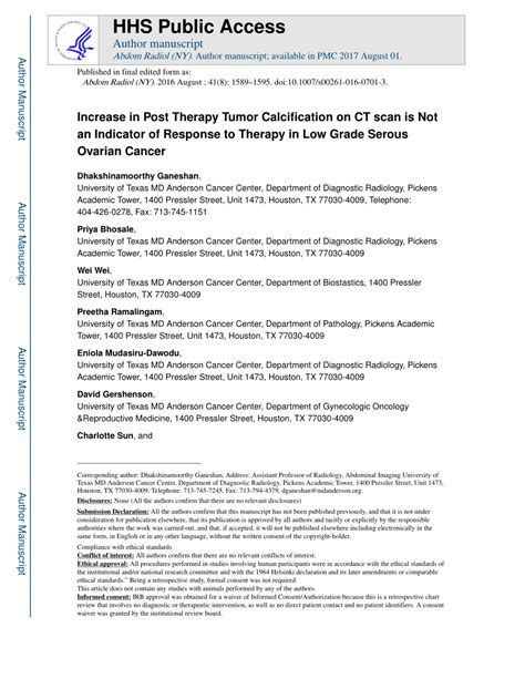 Pdf Increase In Post Therapy Tumor Calcification On Ct Scan Is Not An