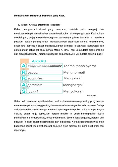 Membina Pasukan Cemerlang Menggunakan Model Arras Dalam Pendidikan