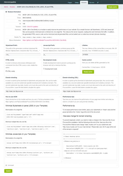 Module AIOM All In One Minify For CSS LESS JS And HTML Modules