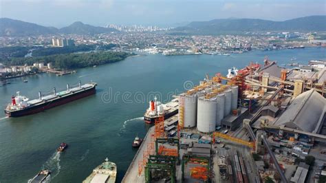 Container Cargo Freight Ship At Landmark Santos Harbor Editorial Photo Image Of Brazilian