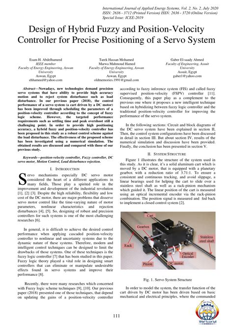 Pdf Design Of Hybrid Fuzzy And Position Velocity Controller For Precise Positioning Of A Servo