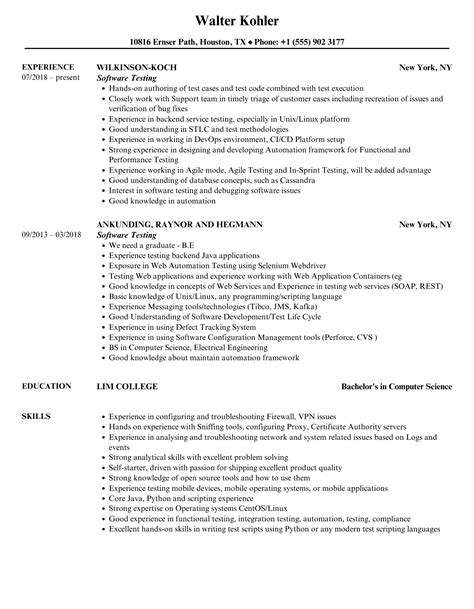 Software Testing Resume Samples Velvet Jobs