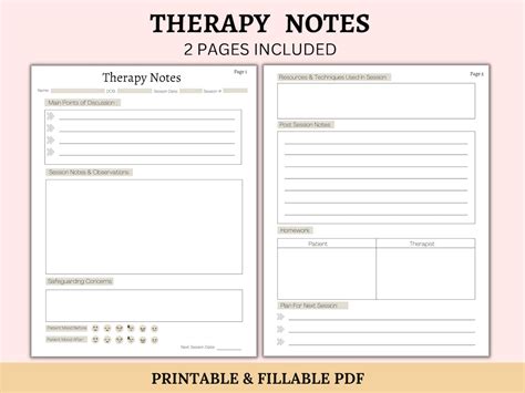 Therapy Notes Therapist Worksheet Printable And Fillable Therapy