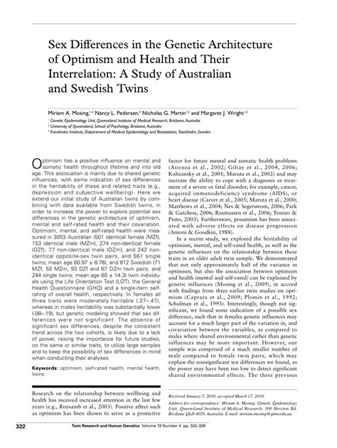 Pdf Sex Differences In The Genetic Architecture Of Optimism And