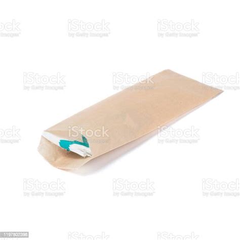 점심 이나 음식 또는 흰색 고립 된 배경에 구입에 대 한 재활용 빈 크래프트 종이 쇼핑 가방의 모형 가방에 대한 스톡 사진 및 기타 이미지 Istock