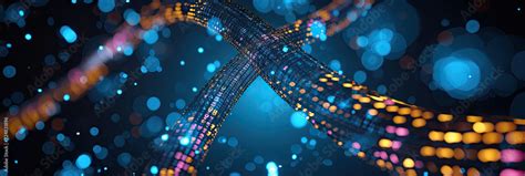 3d Wire Cable Tunnel With Digital Binary Data Transmittingglowing Data