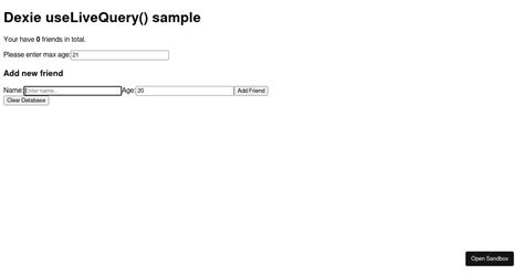 Dexie Uselivequery Sample Codesandbox