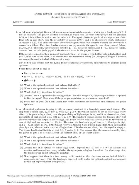 Sample Exam Ii Pdf Pdf Variance Mathematical Optimization