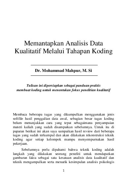 Pdf Memantapkan Analisis Data Kualitatif Melalui Tahapan Koding