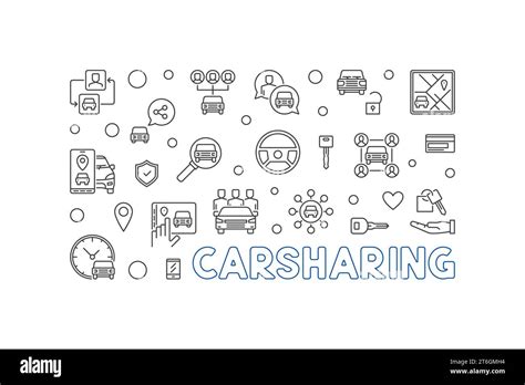 Carsharing Concept Minimal Horizontal Illustration Car Sharing Concept Vector Linear Banner