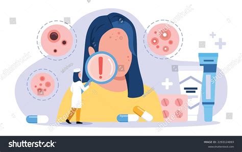 Vector Illustration Girl Problem Skin Cartoon Stock Vector Royalty