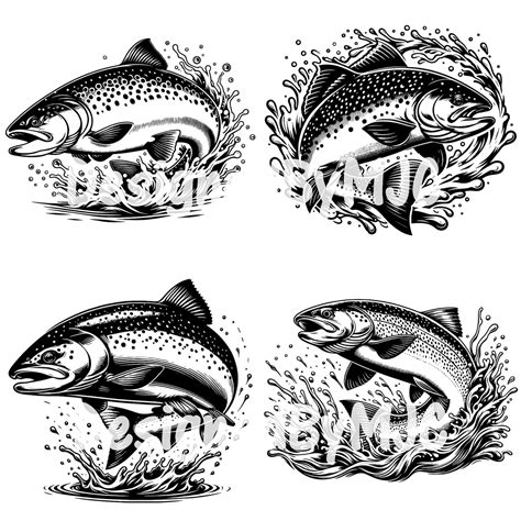 Salmon Fish Svg Clipart And Png Files Jumping Salmon Fishing Svg Salmon