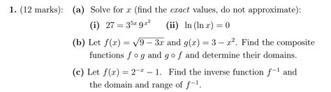Solved A Solve For X Find The Exact Values Do Not Chegg Com
