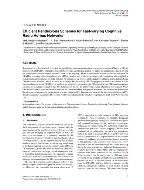 Pdf Efficient Rendezvous Schemes For Fast Varying Cognitive Radio Ad