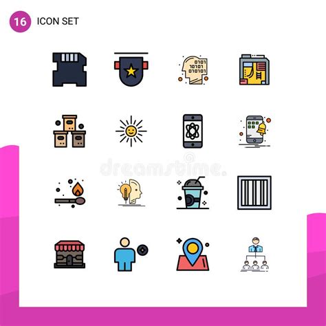 Universal Icon Symbols Group Of 16 Modern Flat Color Filled Lines Of Logistic Computer Binary