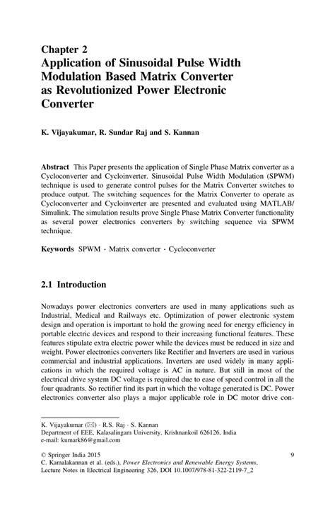 Pdf Application Of Sinusoidal Pulse Width Modulation Based Matrix