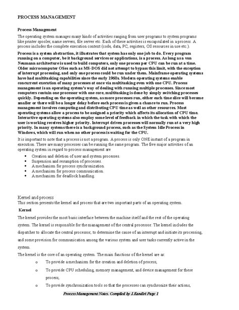 Process Management NOTES PROCESS MANAGEMENT Process Management The Operating System Manages