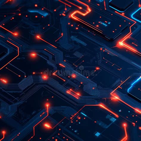 Futuristic Circuit Board With Glowing Red And Blue Pathways Stock Image Image Of Detail