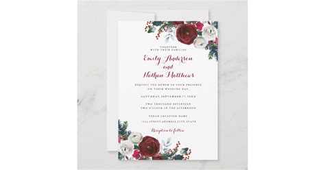 Elegant Burgundy Floral Christmas Wedding Invitation Zazzle