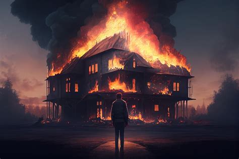 Premium Photo Man In Front Of Burning House Unfulfilled Dreams