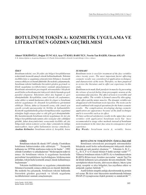 Botul Num Toks N A Kozmet K Uygulama Ve L Terat R N G Zden Ge R Lmes 247655 215449 Pdf