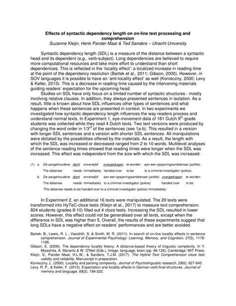 Pdf Effects Of Syntactic Dependency Length On On Line Text Processing
