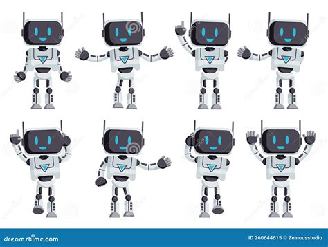Robotic Characters Vector Set Design Robot Characters In Standing Pose