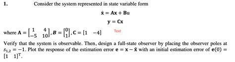 solved 1 consider the system represented in state variable