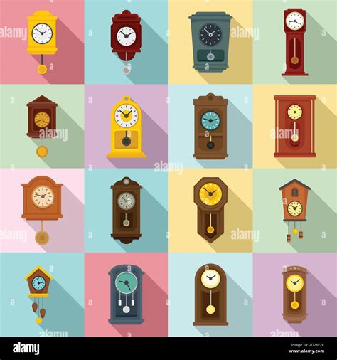 Pendulum Clock Icons Set Flat Set Of Pendulum Clock Vector Icons For
