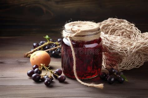 Homemade Jam Jar With Clear Glass Lid And Twine On Rustic Wooden Background Stock Illustration