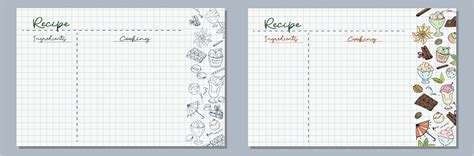 단색 및 색상 버전으로 요리에 대한 맛있는 조리법을 쓰기위한 손으로 그린 아이스크림 과자 초콜릿 계피와 종이 시트 공란에 대한 스톡 벡터 아트 및 기타 이미지 Istock