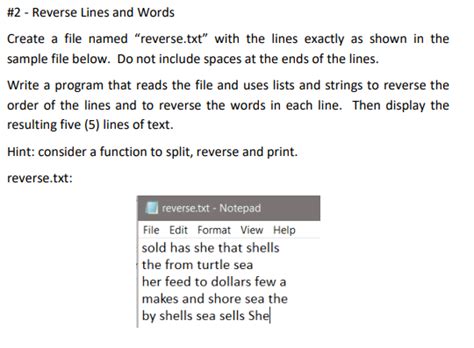 Solved 2 Reverse Lines And Words Create A File Named