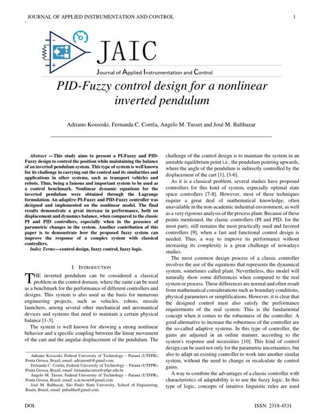Pdf Pid Fuzzy Control Design For A Nonlinear Inverted Pendulum