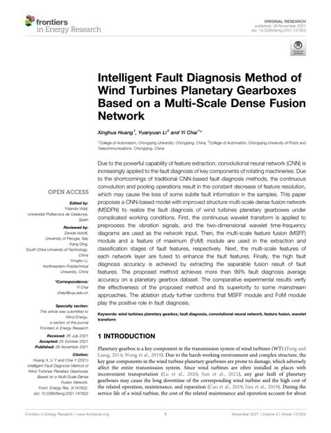 Pdf Intelligent Fault Diagnosis Method Of Wind Turbines Planetary Gearboxes Based On A Multi