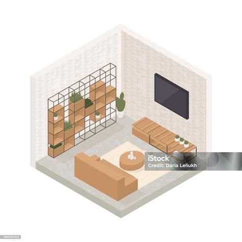 벡터 아이소 메트릭 낮은 폴리 아늑한 거실 다양한 가구 현대 벡터 일러스트 레이 션입니다 3차원 형태에 대한 스톡 벡터 아트 및 기타 이미지 Istock