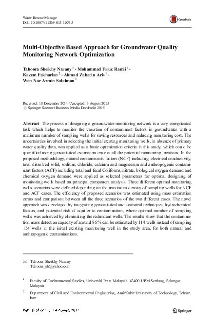 Multi Objective Based Approach For Groundwater Quality Monitoring Network Optimization
