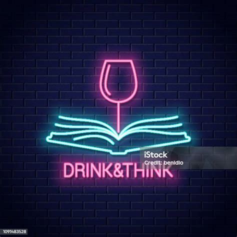 도 서 네온 사인으로 와인 유리입니다 음료 와인 읽기 벽 배경에 책 네온 배너 바에 대한 스톡 벡터 아트 및 기타 이미지 바 빛 와인병 Istock