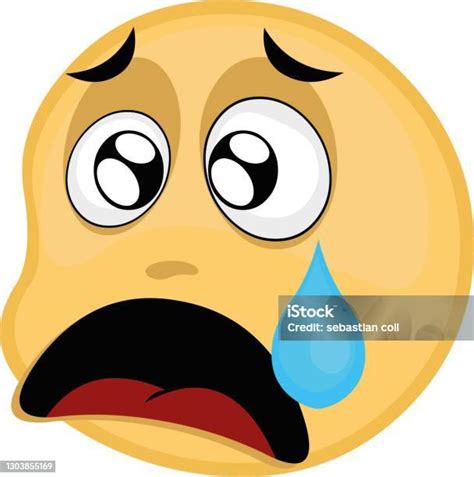 슬픈 표정으로 노란 얼굴머리의 벡터 이모티콘 일러스트와 뺨위로 눈물이 떨어지는 눈물로 울고 있다 Brand Name Online Messaging Platform에 대한
