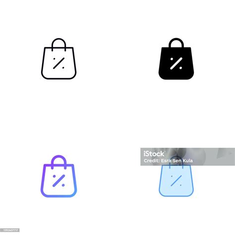 편집 가능한 스트로크가있는 네 가지 스타일의 쇼핑백 아이콘 디자인 선 솔리드 플랫 라인 및 컬러 그라디언트 라인 웹 페이지 모바일 앱 Ui Ux 및 Gui 디자인에