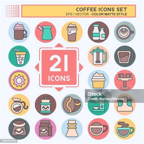 아이콘 세트 커피 음료 기호와 관련이 있습니다 색상 메이트 스타일 심플한 디자인 편집 가능 간단한 일러스트레이션 0명에 대한 스톡 벡터 아트 및 기타 이미지 Istock
