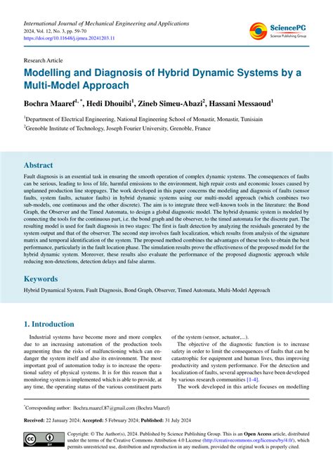 Pdf Modelling And Diagnosis Of Hybrid Dynamic Systems By A Multi Model Approach