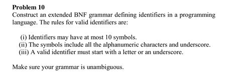 solved problem 10 construct an extended bnf grammar defining