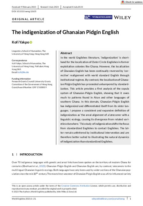 Pdf The Indigenization Of Ghanaian Pidgin English