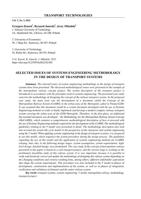 Pdf Selected Issues Of Systems Engineering Methodology In The Design