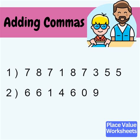 place value worksheets adding commas add commas in the correct places