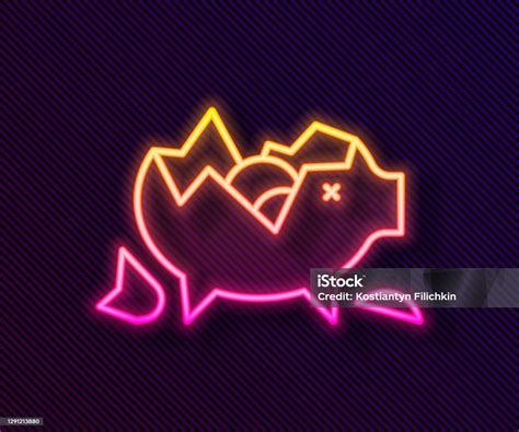 빛나는 네온 라인 깨진 돼지 저금통 아이콘 검은 배경에 격리 아이콘 절약 또는 돈 투자의 축적 벡터 0명에 대한 스톡 벡터 아트 및 기타 이미지 Istock