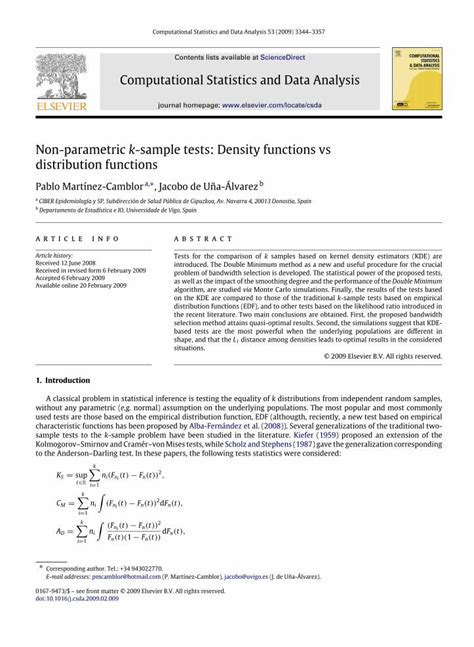 Pdf Non Parametric Sample Tests Density Functions Vs Distribution