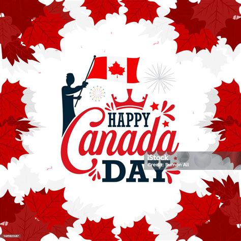 해피 캐나다 데이 타이포그래피 인사말 카드 캐나다 단풍잎 7월 1일 인사말 카드 벡터 그림 Canada Day에 대한 스톡 벡터 아트 및 기타 이미지 Istock