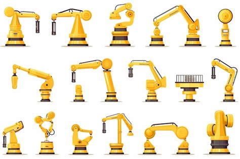 Premium Vector Yellow Industrial Robotic Arms And Columns Set