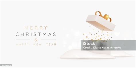 폭발하는 황금 색종이 조각과 함께 크리스마스 현실적인 베이지 색 열린 선물 상자 12월에 대한 스톡 벡터 아트 및 기타 이미지 12월 2025년 3차원 형태 Istock